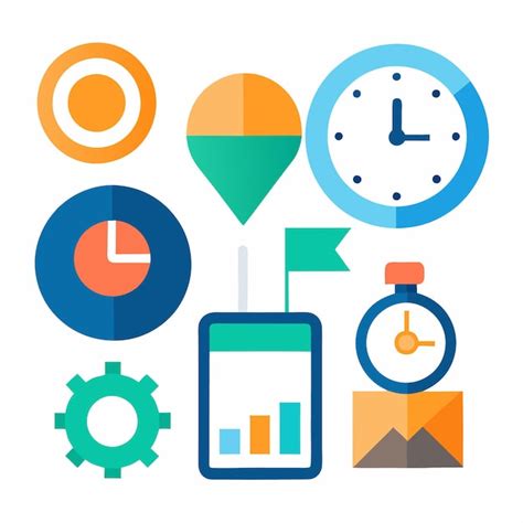 Colorful Flat Icons Of Time Target Settings Charts Maps And Bar Graphs Premium Ai Generated Vector