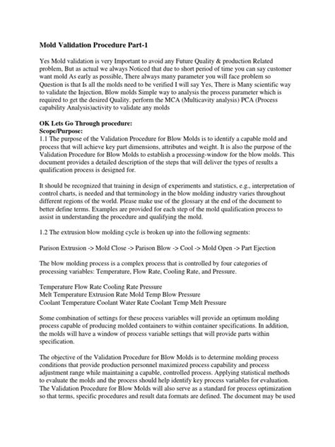 Mold Validation Procedure Part Pdf Verification And Validation