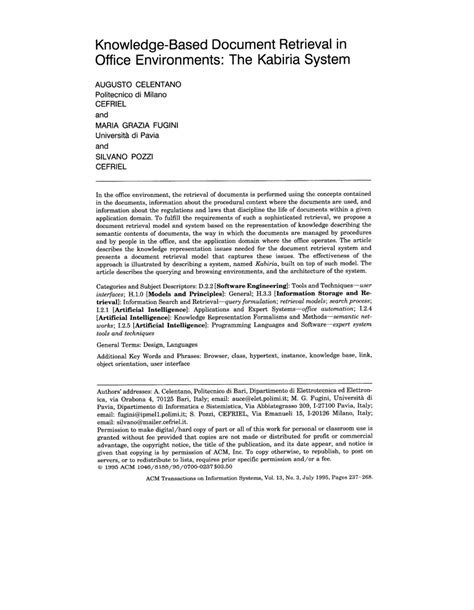 Pdf Knowledge Based Document Retrieval In Office Environments The Kabiria System ” Acm