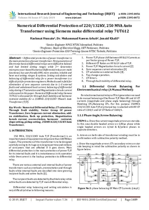 Pdf Irjet Numerical Differential Protection Of 220 132kv 250 Mva Auto Transformer Using