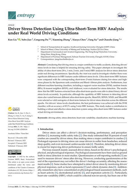 Pdf Driver Stress Detection Using Ultra Short Term Hrv Analysis Under Real World Driving