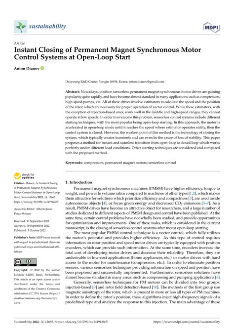 Pdf Instant Closing Of Permanent Magnet Synchronous Motor Control