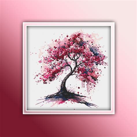 Cherry Blossom Tree 3 Cross Stitch Pattern Instant PDF Download Sakura Tree Watercolor Cross