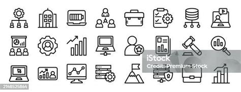 관리 건물 배터리 팀 도구 상자 팅 보고서 프리젠 테이션 다이어그램 웹 디자인 모바일 앱을위한 서버 벡터 아이콘과 같은 24