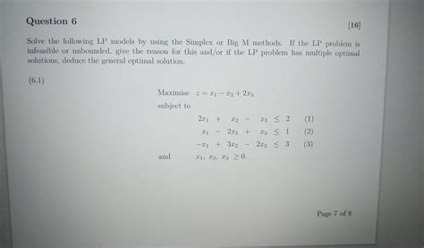 Solved Solve The Following Lp Models By Using The Simplex Or
