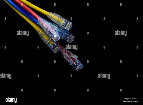 Close Up UTP Cables Patch Cord Isolated On Black Background Stock Photo Alamy
