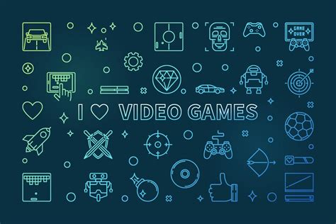 I Love Video Games Colorful Linear Banner Vector Illustration