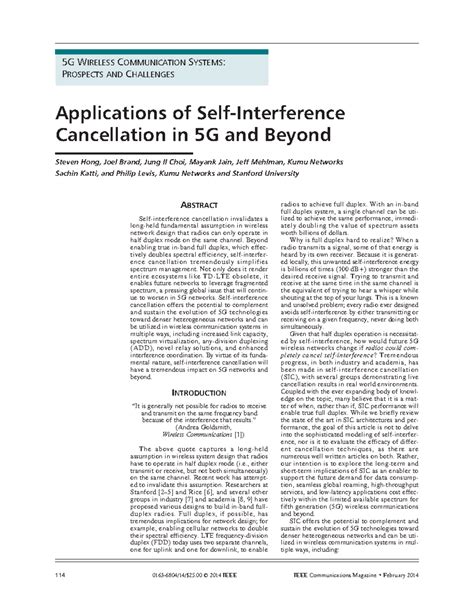 Applications Of Self Interference Cancellation In 5g And Beyond 114