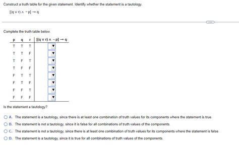 Solved Construct A Truth Table For The Given Statement Chegg