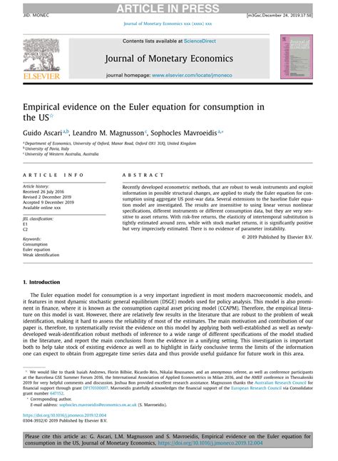 Pdf Empirical Evidence On The Euler Equation For Consumption In The Us