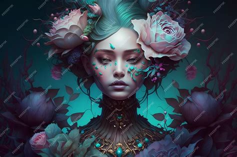 Premium Ai Image Beautiful Fantasy Flower Nymph Floral Woman Neural Network Ai Generated