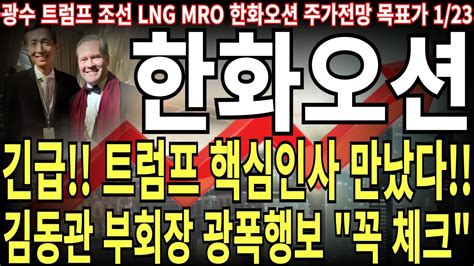 한화오션 주가전망 긴급 트럼프 핵심인사 만났다 김동관 부회장 광폭행보 꼭 체크 주가전망 조선관련주 Lng관련주 트럼프관련주 Feat 주도주연구소 광수 목표가