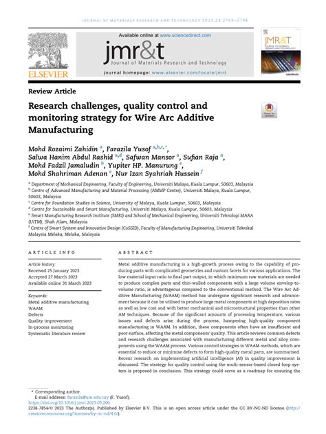 Pdf Research Challenges Quality Control And Monitoring Strategy For Wire Arc Additive