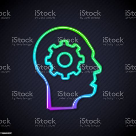 검은 색 배경에 고립 된 아이콘 내부 기어와 빛나는 네온 라인 인간의 머리 인공지능 뇌를 생각 뇌의 상징 작업 벡터 개념에 대한 스톡 벡터 아트 및 기타 이미지 Istock
