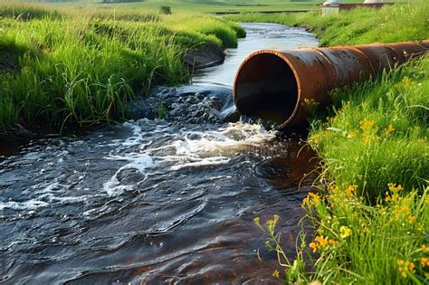 Pipeline Running Through Grassy Field Alongside River Generative AI Stock Illustration