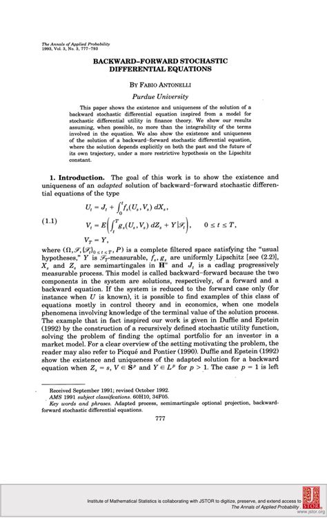 Pdf Backward Forward Stochastic Differential Equations