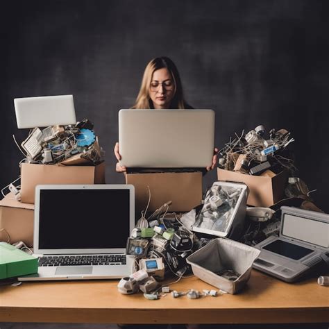 Premium Photo Woman Hands Put Old Laptop And Keyboard In Box With Old