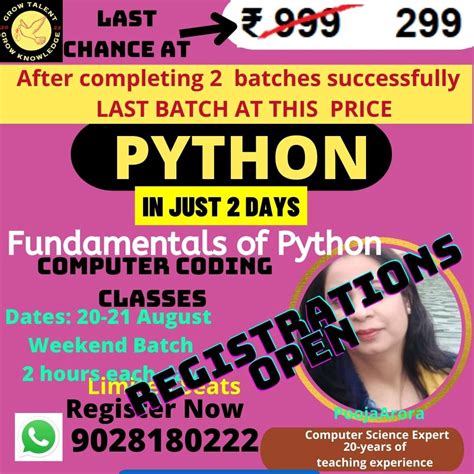 Pooja Arora On Linkedin Python Programming Pythonprogramming Codingclasses