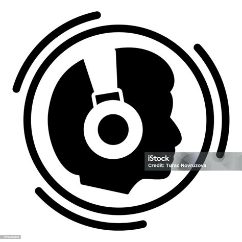 원 솔리드 아이콘 사운드 디자인 개념 흰색 배경에 헤드셋 벡터 기호를 착용 헤드폰을 쓴 남자 글리프 스타일 아이콘 모바일 개념