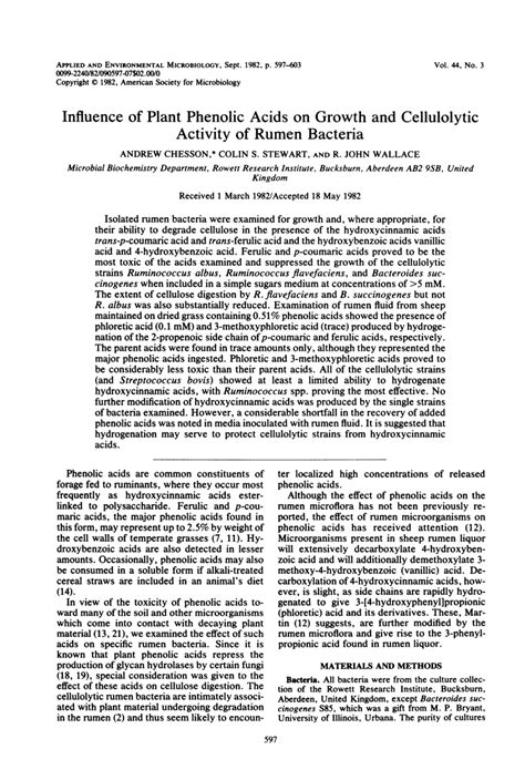 Pdf Influence Of Plant Phenolic Acids On Growth And Cellulolytic Activity Of Rumen Bacteria