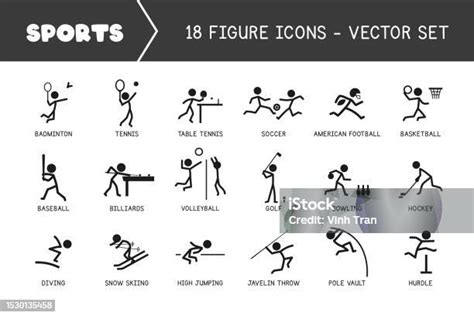 스포츠 아이콘 픽토그램 벡터 세트입니다 스틱 피규어 남자 스포츠 선수 벡터 아이콘 기호 기호 픽토그램 배드민턴 테니스 축구 농구