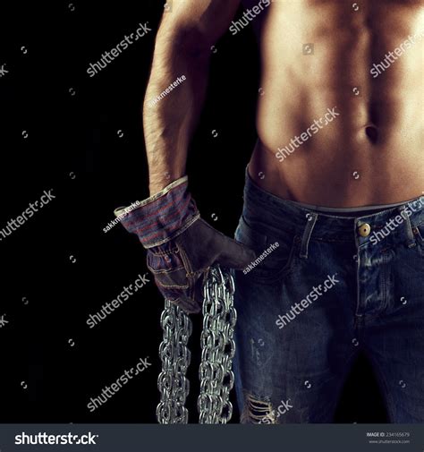 Sexy Macho Worker Man Holding Chains Stock Photo Shutterstock