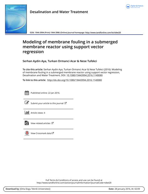 Pdf Modeling Of Membrane Fouling In A Submerged Membrane Reactor Using Support Vector Regression