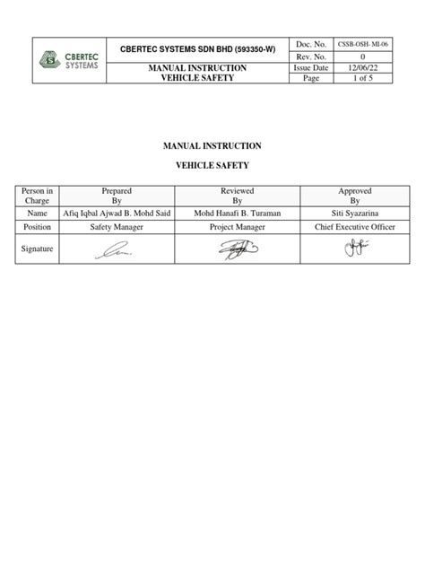 Cssb Osh Mi 06 Vehicle Safety Pdf Driving Traffic Collision