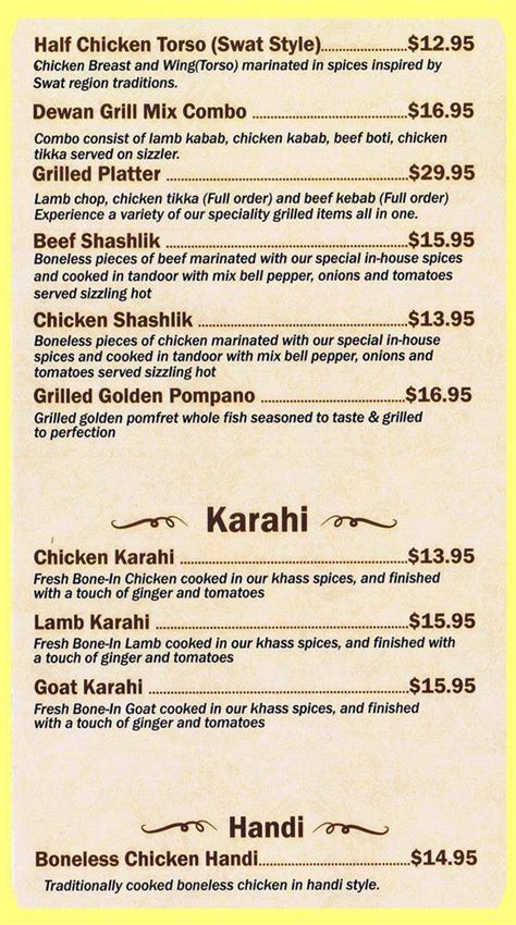 Menu At Dewan E Khass Restaurant Vancouver