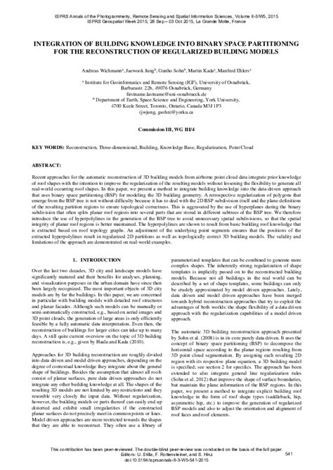 Pdf Integration Of Building Knowledge Into Binary Space Partitioning