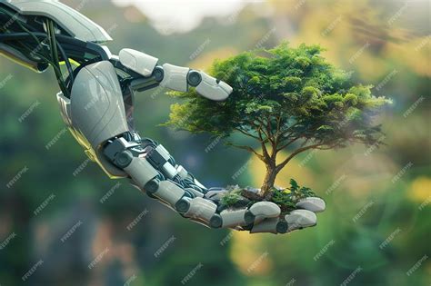 A Robot With A Tree Growing Out Of It Premium Ai Generated Image