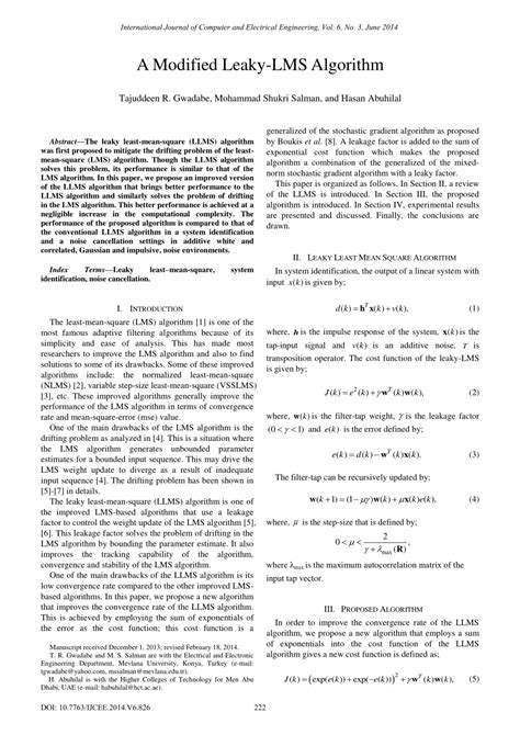 Pdf A Modified Leaky Lms Algorithm