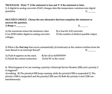 Solved TRUE FALSE Write T If The Statement Is True And Chegg Com