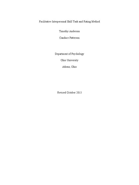 Facilitative Interpersonal Skill Task And Rating Method Download Free Pdf Psychotherapy Hope
