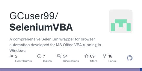 Github Gcuser99seleniumvba A Comprehensive Selenium Wrapper For Browser Automation Developed