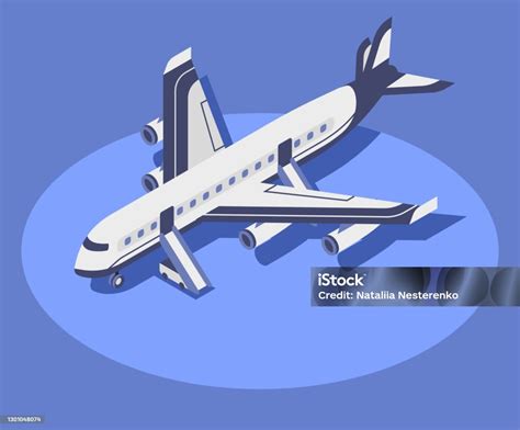 상업용 비행기 등색 벡터 일러스트레이션 민간 항공 파란색 배경에 고립 된 현대 항공기 3d 개념 항공사 운송 국제 관광 기도 여행 3차원 형태에 대한 스톡 벡터 아트 및