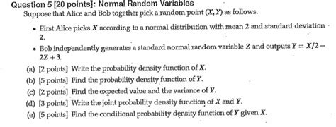 Solved Question 5 20 Pointsj Normal Random Variables