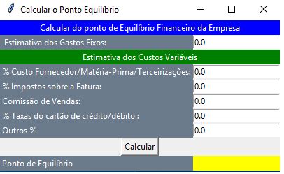 Ponto de Equilíbrio Financeiro usando tkinter Programar em Python