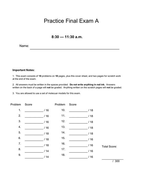 Practice Final Exam A