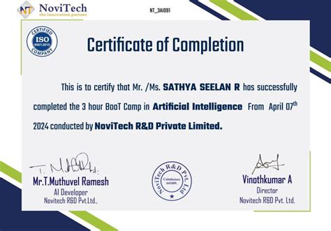 Completed Artificial Intelligence Bootcamp Sathya Seelan Posted On