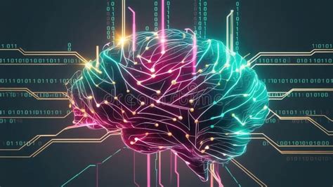Conceptual Ai Neural Network Glowing In Vibrant Hues With Binary Code