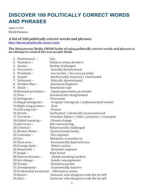 A List Of 100 Politically Correct Words And Phrases Pdf