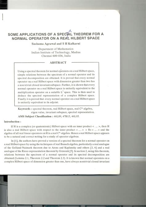 Pdf Some Applications Of A Special Theorem For A Normal Operator On A Real Hilbert Space