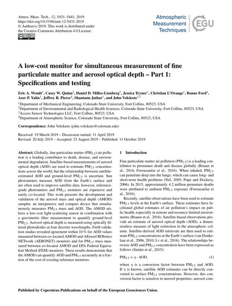 Pdf A Low Cost Monitor For Simultaneous Measurement Of Fine Particulate Matter And Aerosol