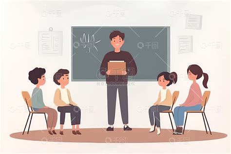 Classroomai数字艺术 Classroom卡通风简约儿童学生老师课堂师生互动场景插画 Ai平面元素免费下载 Png格式 4032像素 编号71590623 千图网