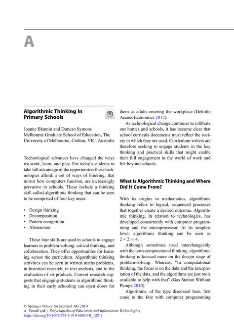 Pdf Algorithmic Thinking In Primary Schools Pdf Algorithmic Thinking In Primary Schools