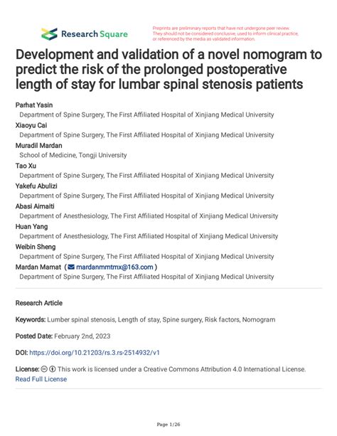 Pdf Development And Validation Of A Novel Nomogram To Predict The Risk Of The Prolonged