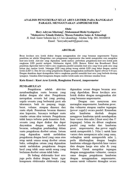Analisis Pengukuran Kuat Arus Listrik Pada Rangkaian Paralel Menggunakan Ampere Meter Pdf