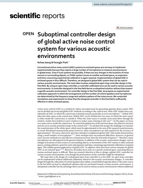 Pdf Suboptimal Controller Design Of Global Active Noise Control System For Various Acoustic