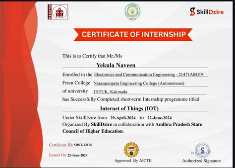 Yekula Naveen On Linkedin Iot Internship Skilldzire Connections Apsche Aicte